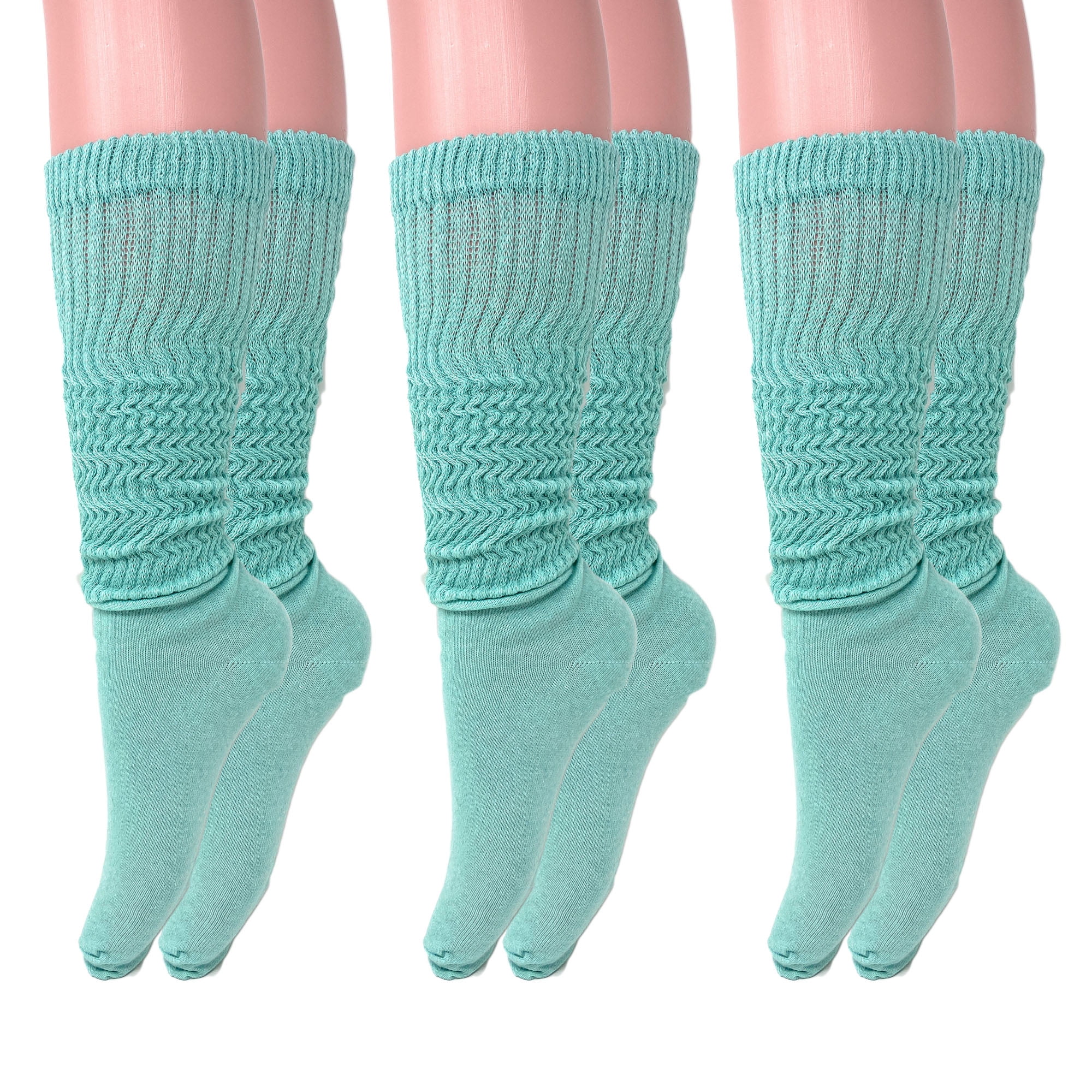 Long Cotton Lightweight Slouch Socks 3 PAIRS Aqua Green Boot Socks Size ...