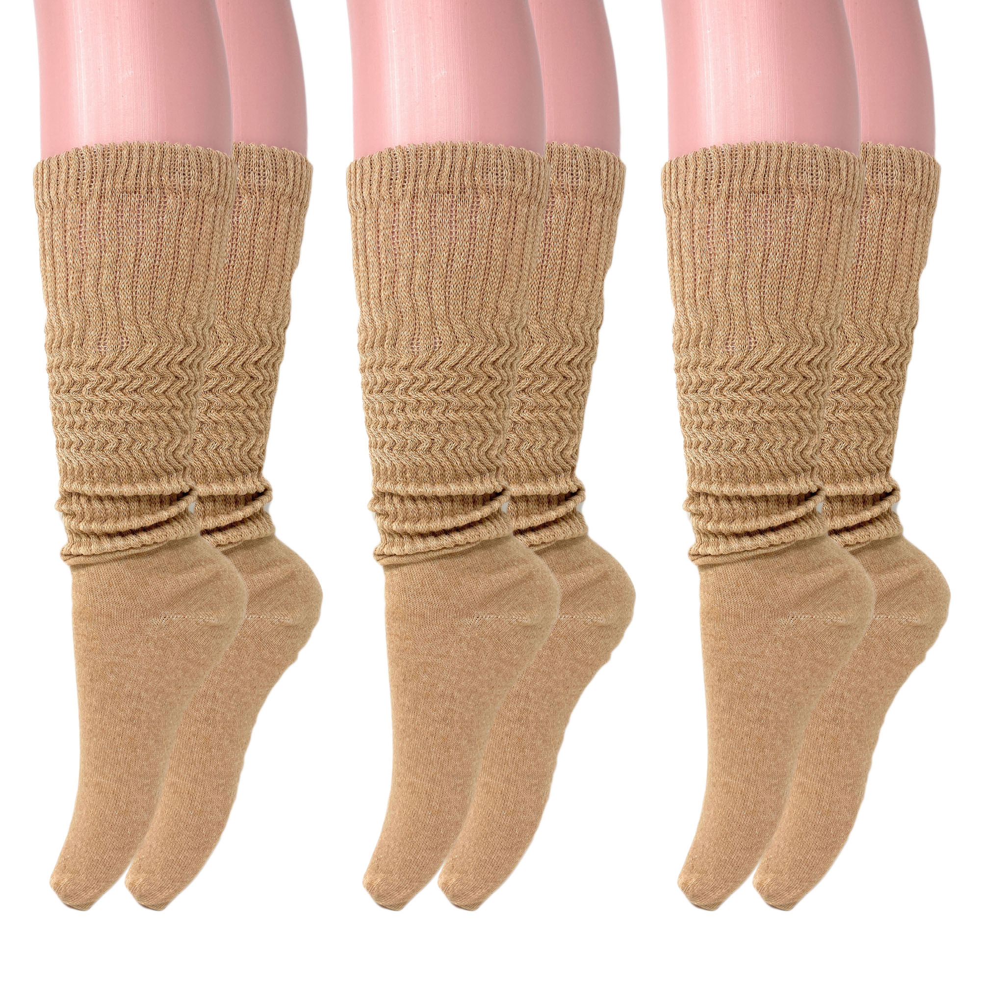 Long Cotton Lightweight Slouch Socks 3 PAIRS Beige Boot Socks Size 9-11 ...