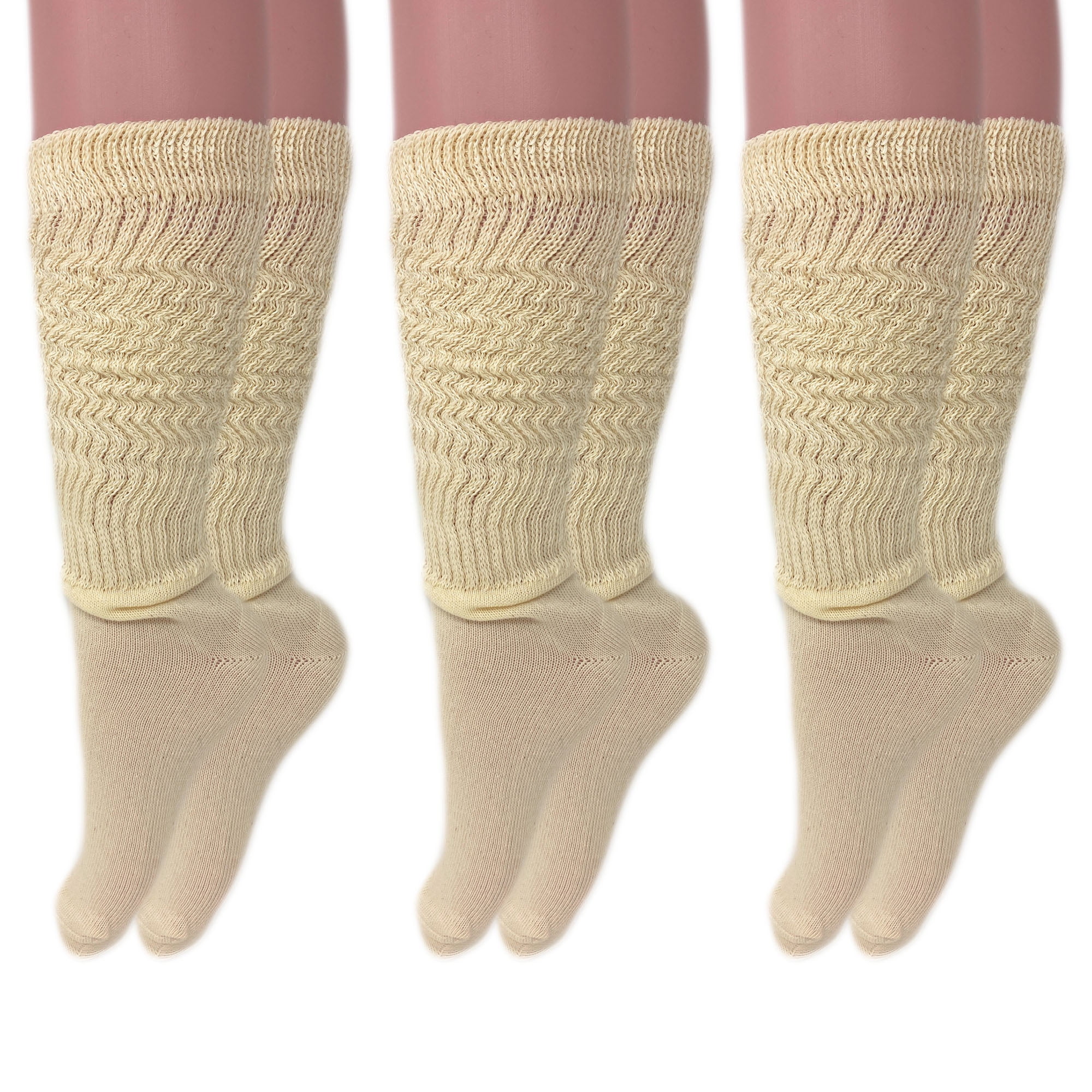 Long Cotton Lightweight Slouch Socks 3 PAIRS Ecru Boot Socks Size 9-11 ...