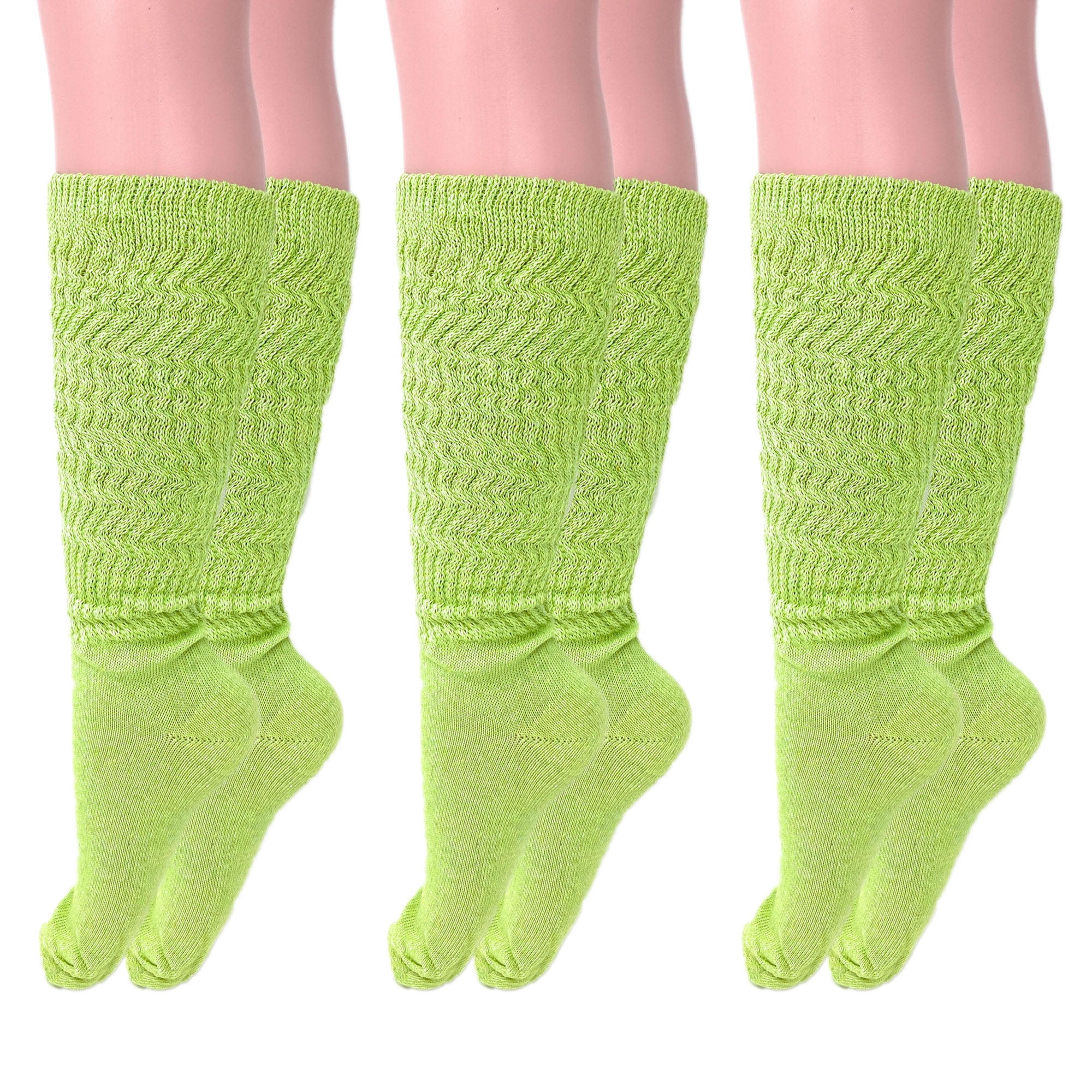 Long Cotton Lightweight Slouch Socks 3 PAIRS Lemon Green Boot Socks ...