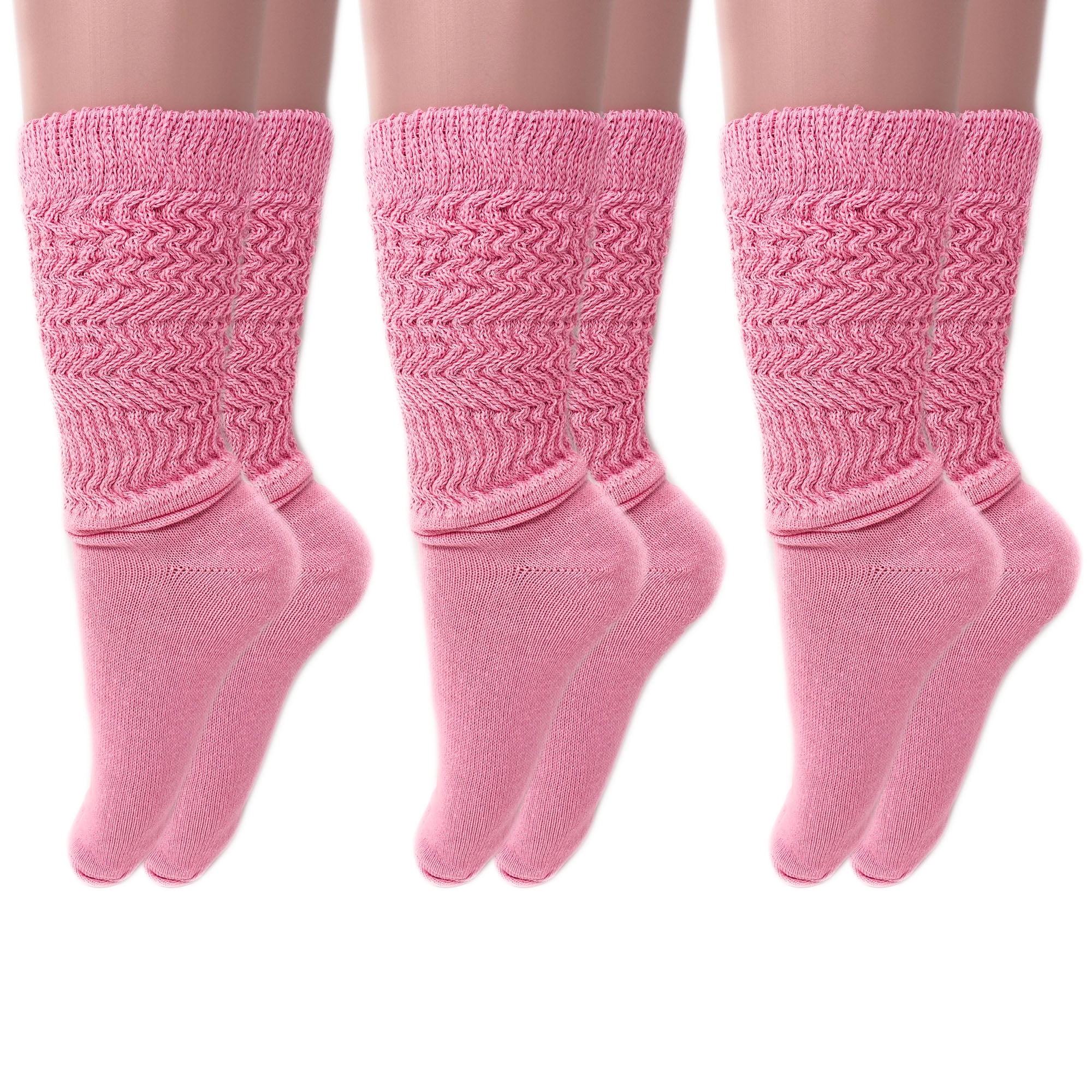 Long Cotton Lightweight Slouch Socks 3 PAIRS Pink Boot Socks Size 9-11 ...