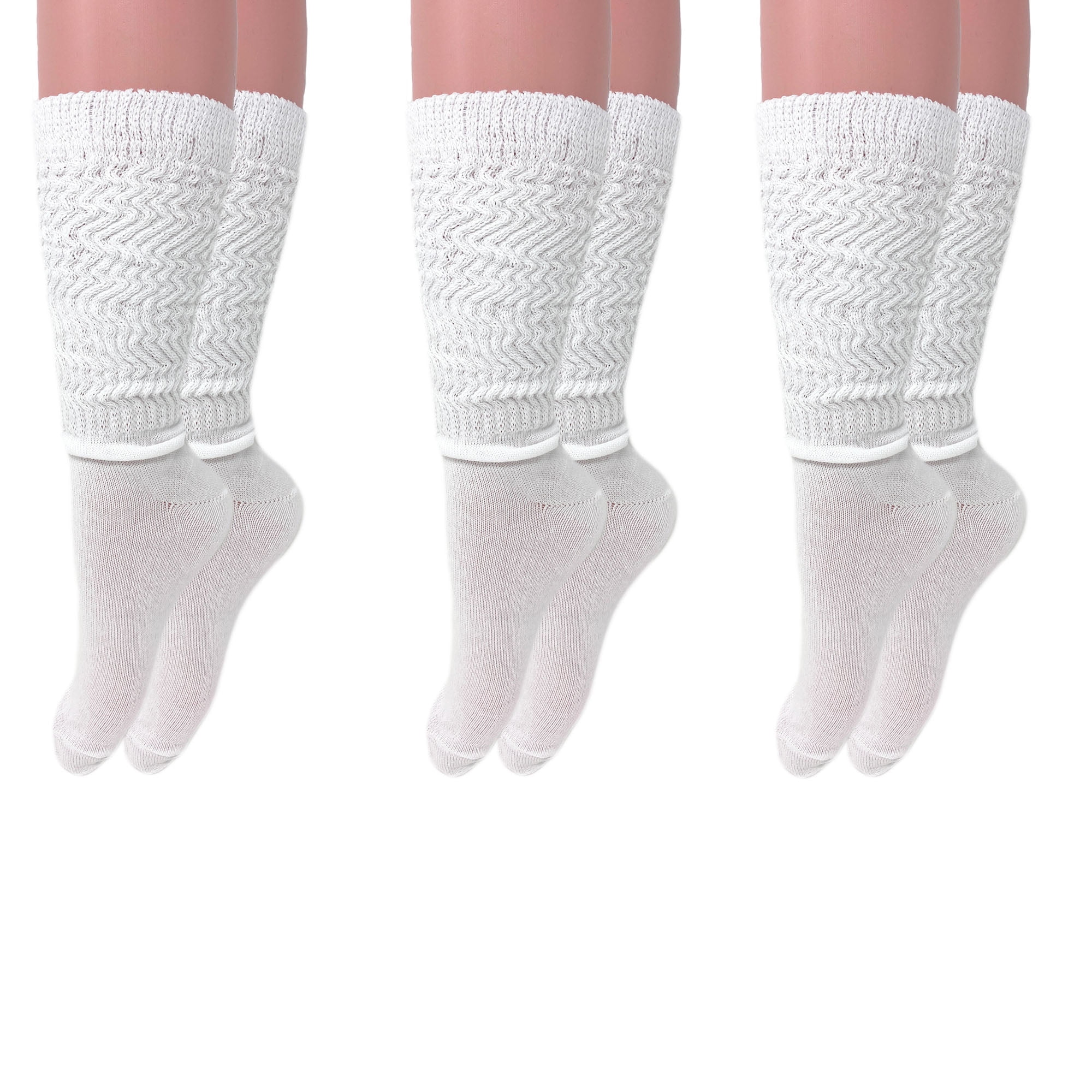 AWS Long Cotton Lightweight Slouch Scrunch Socks, White, Size 9-11, 3 ...