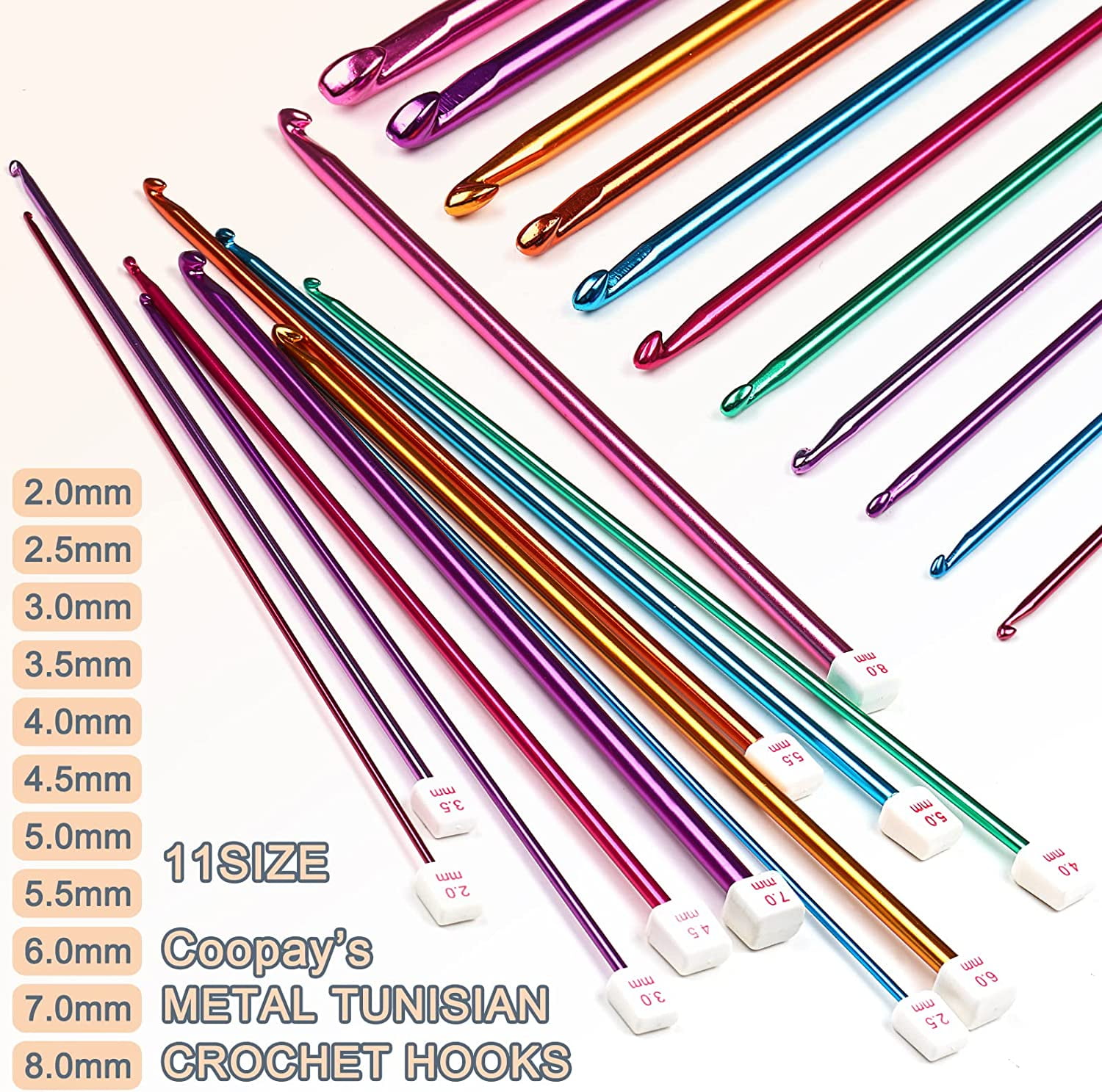 Long Crochet Hook Set, 11pcs Tunisian Multicolor Afghan Crochet Needles ...