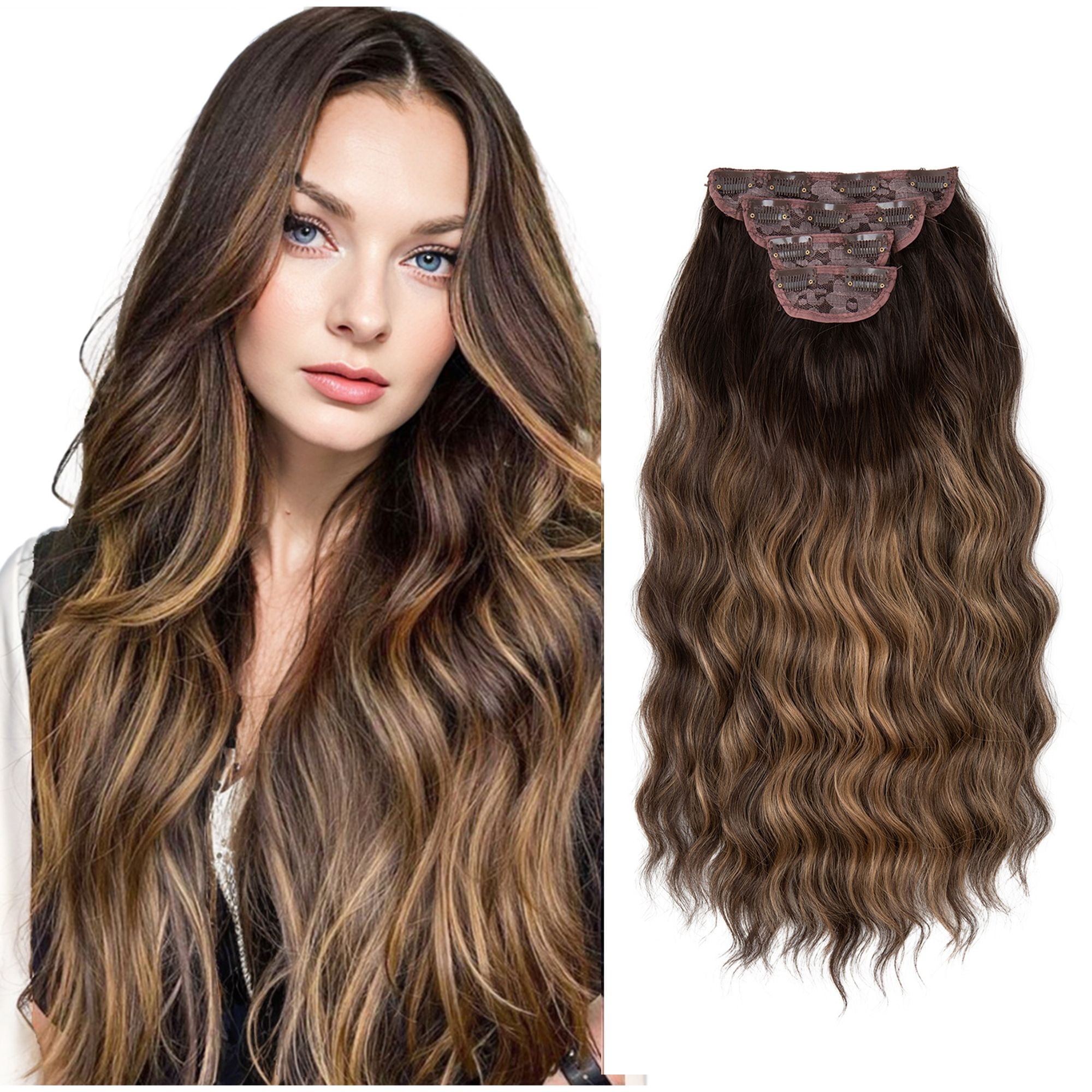Long Curly Water Ripple Clip-in Hair Extensions for Women, 250g High ...