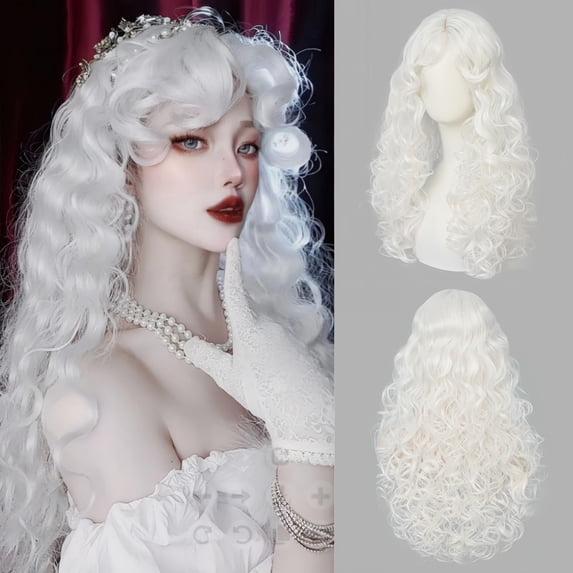 Long Curly Wig (With Bangs) Made of Heat-Resistant Fiber, Suitable for ...