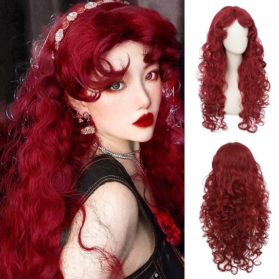 Long Curly Wig (With Bangs) Made of Heat-Resistant Fiber, Suitable for ...