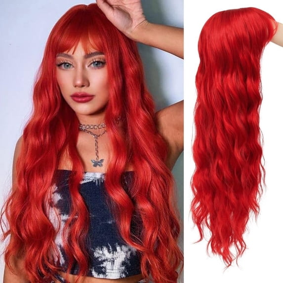 Long Curly Wig (With Bangs) Made of Heat-Resistant Fiber, Suitable for ...
