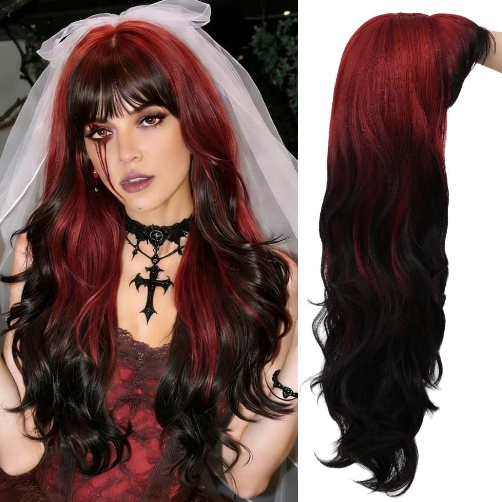 Long Curly Wig (With Bangs) Made of Heat-Resistant Fiber, Suitable for ...
