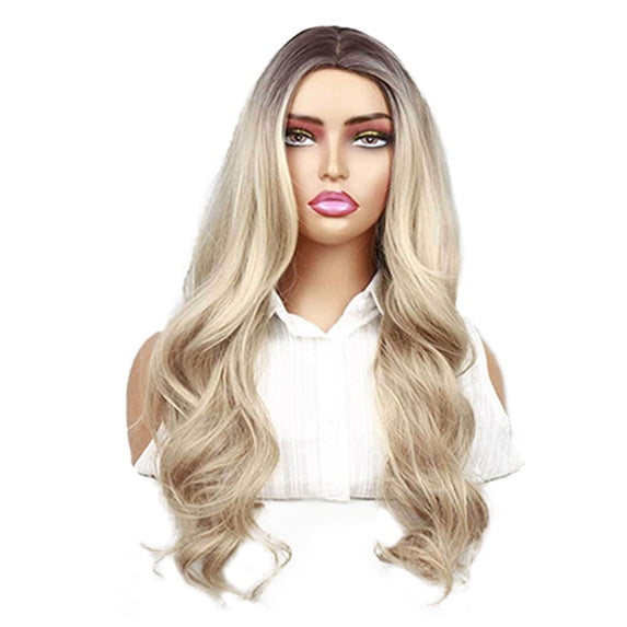 Long Curly Wig for Women - Dark Roots to Platinum Gradient, Fluffy Face ...