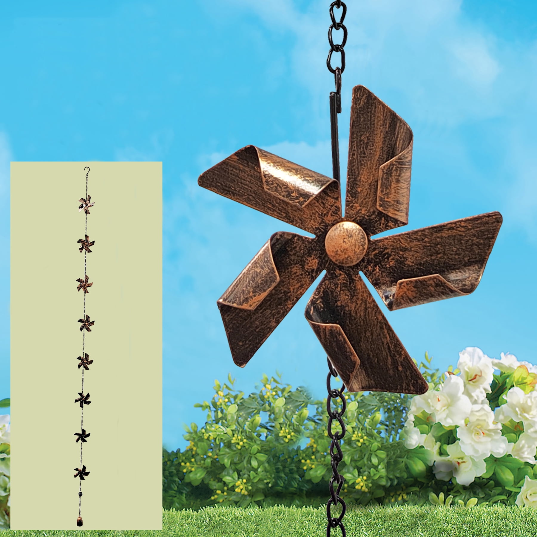 Long Decorative Metal Rain Chain With 8 Windmill Functional Replacement ...