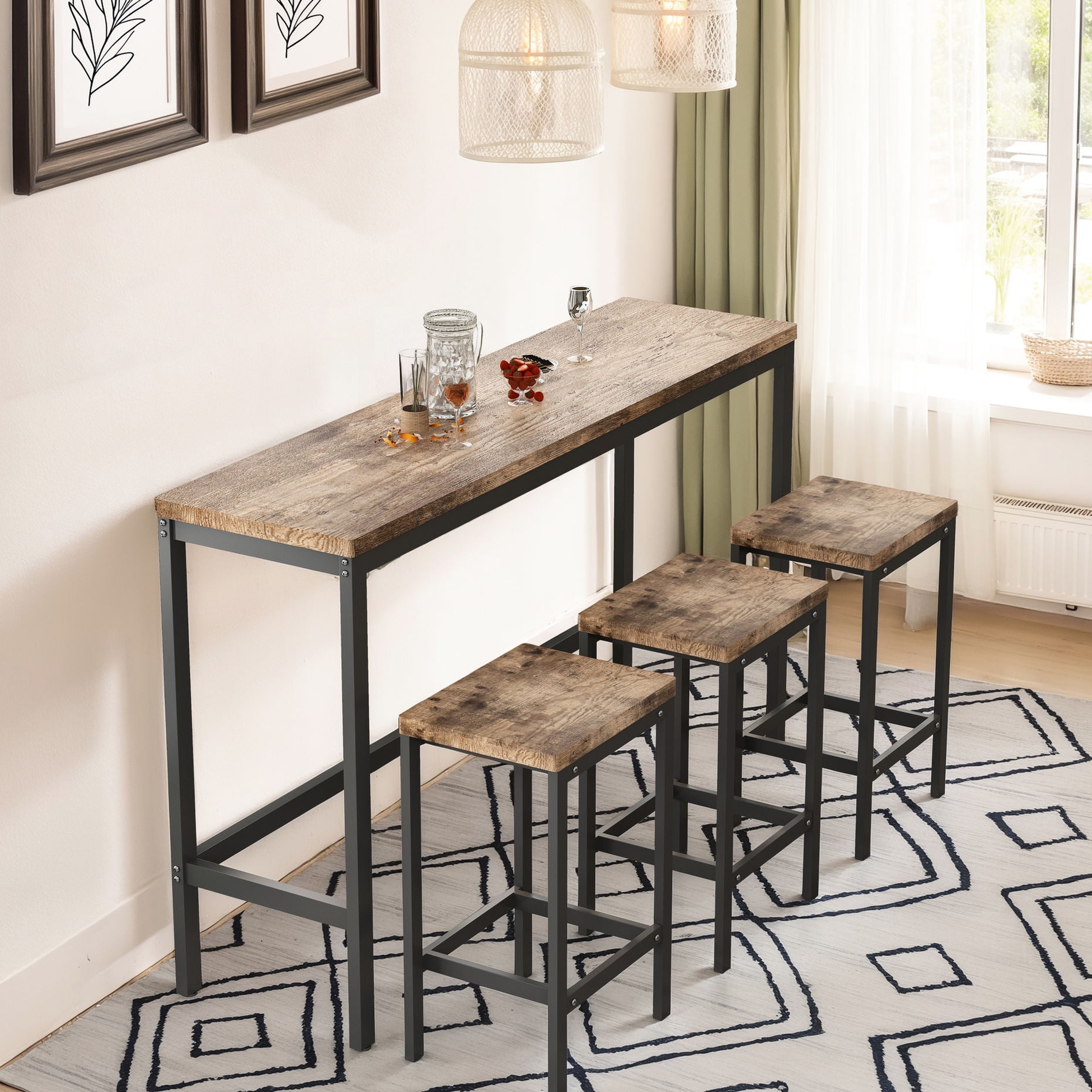 Long Dining Table and 3 Stools | Great for Family and Friend Gatherings ...