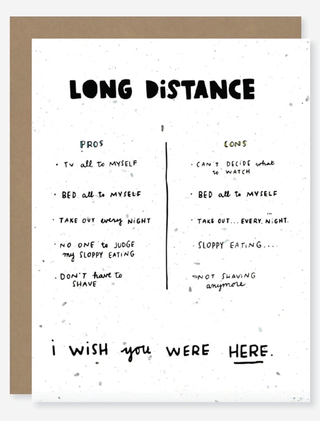 Long Distance Relationship Card – Funny Pros and Cons of Being Apart ...