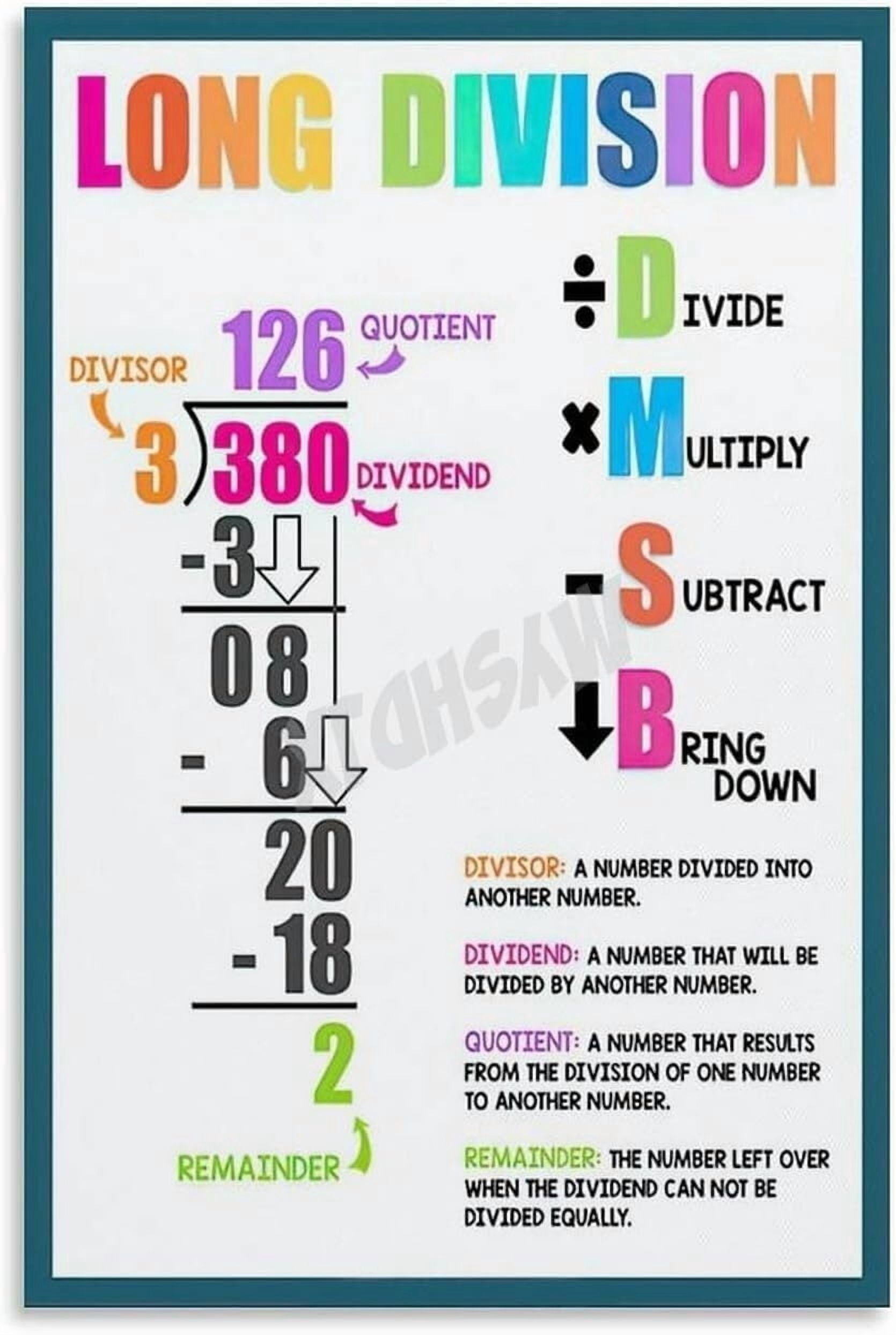 Long Division Poster Math Education Poster (5) Canvas Painting for ...