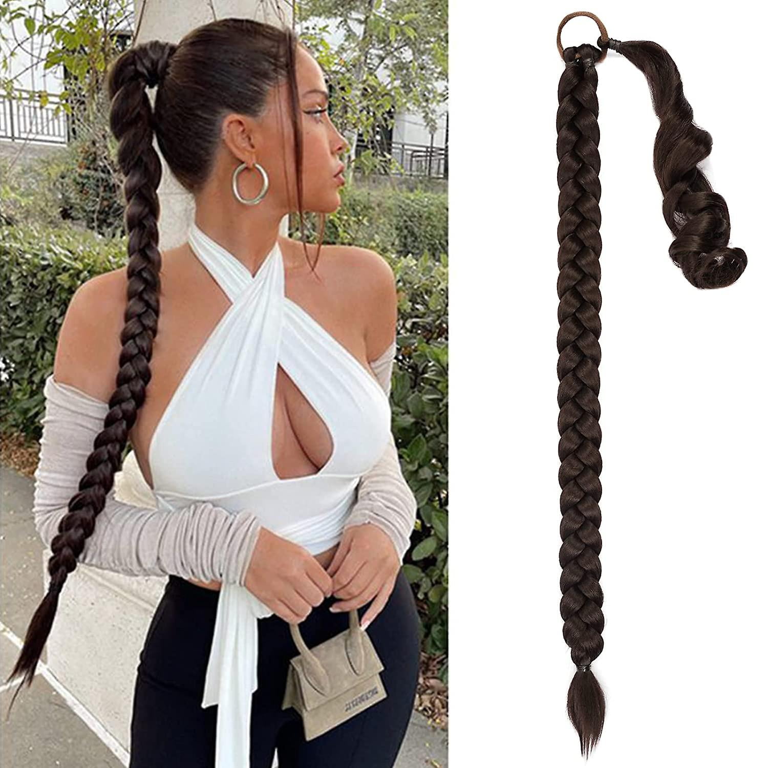 Long Diy Braided Ponytail Extension, 34inch Blonde Ponytail Extension With Hair Tie Straight ...