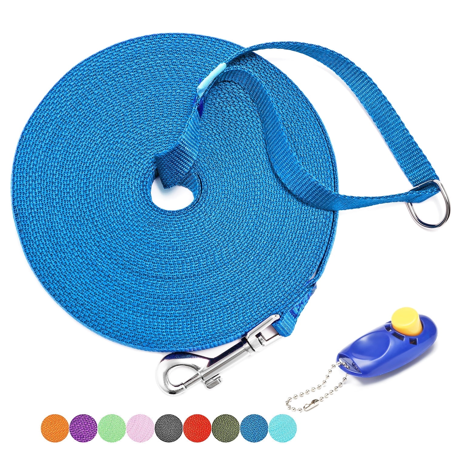 BAAPET, Long Dog Leash with Recall Clickers, 15 Feet, Blue - Walmart.com
