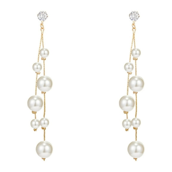 Elegant Gold Heart Dangle Earrings with Pearl Crystal Accents Long ...