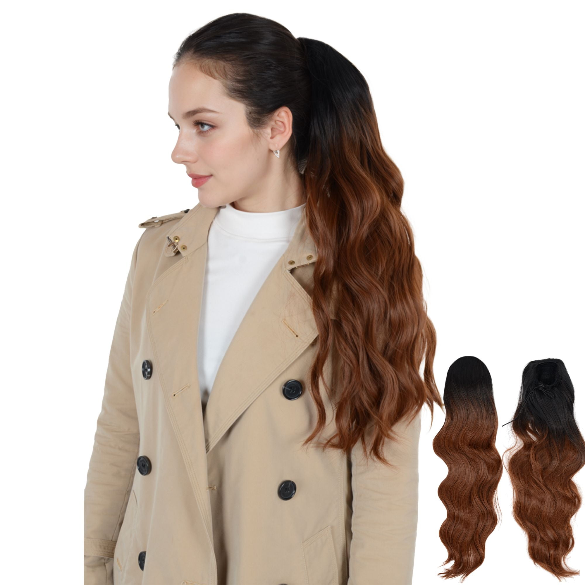 Long Drawstring Ponytail Hair Extension Wave 22 Inch Synthetic Fake ...