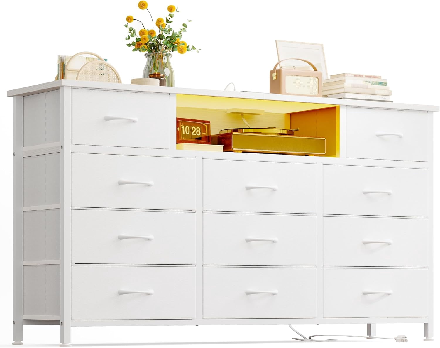 Long Dresser for Bedroom 65inch TV Stand with Charging Station and LED ...