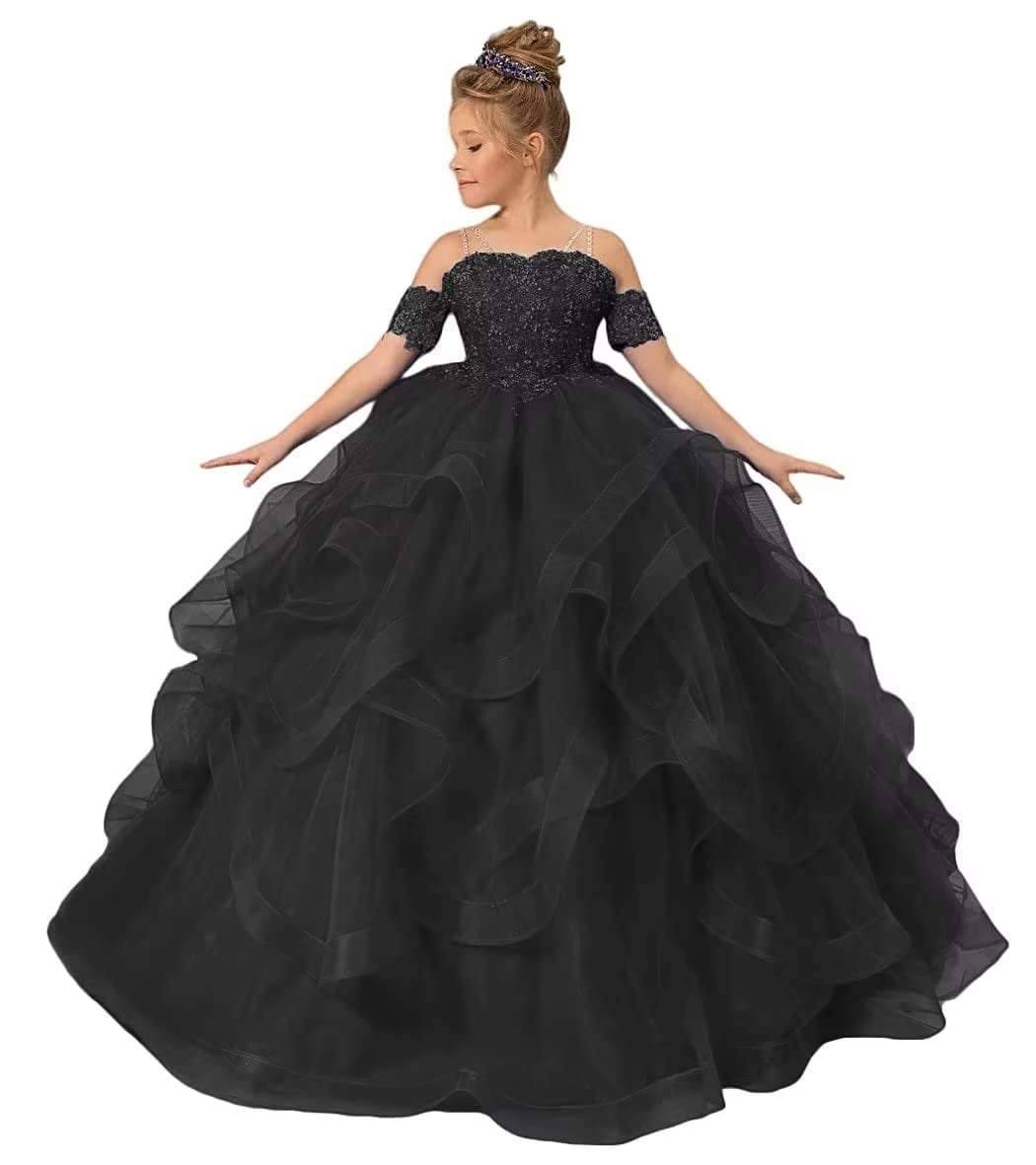 Long Dresses Lace Applique Pageant Dresses for Girls Poofy Flower Girl ...