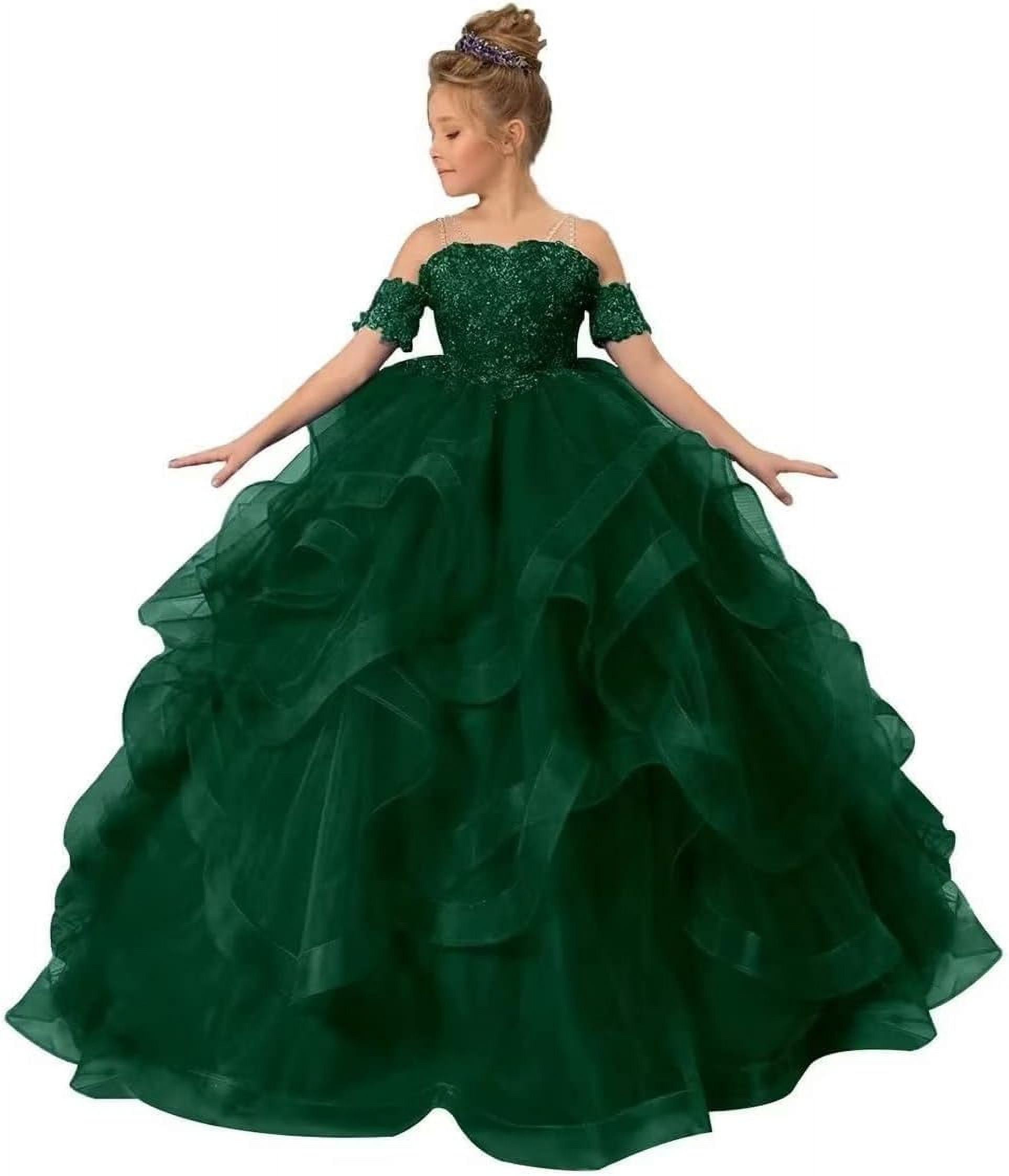 Long Dresses Lace Applique Pageant Dresses for Girls Poofy Flower Girl ...
