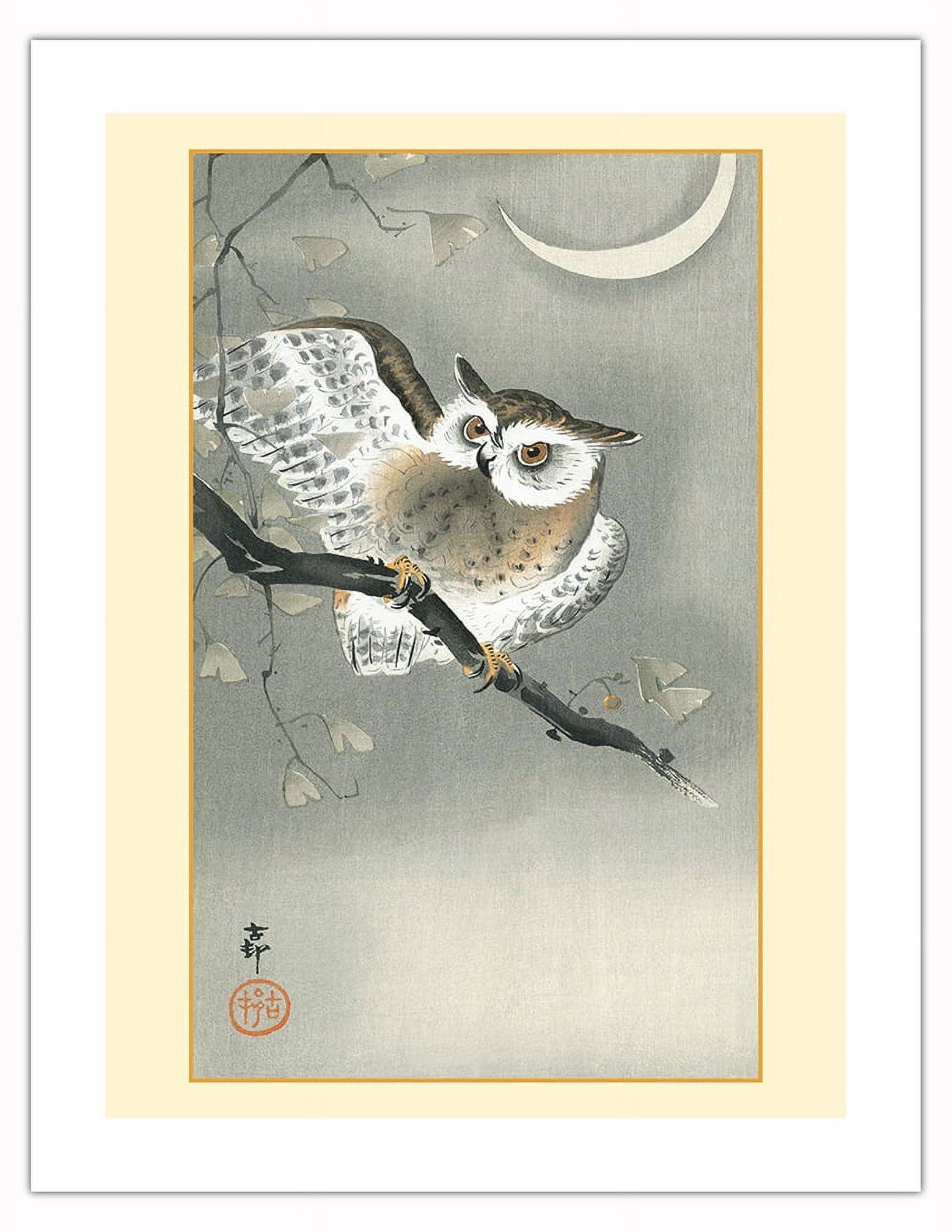 Long-Eared Owl in Ginkgo - Vintage Japanese Woodblock Print by Ohara ...