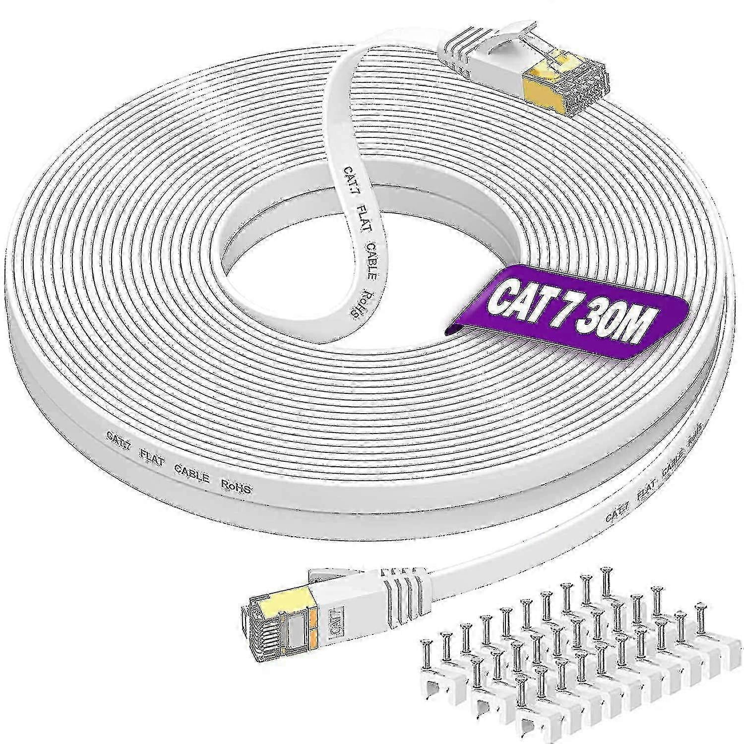 Long Ethernet Cable 30m, Cat 7 High Speed Flat Internet Cable 30 Meters ...