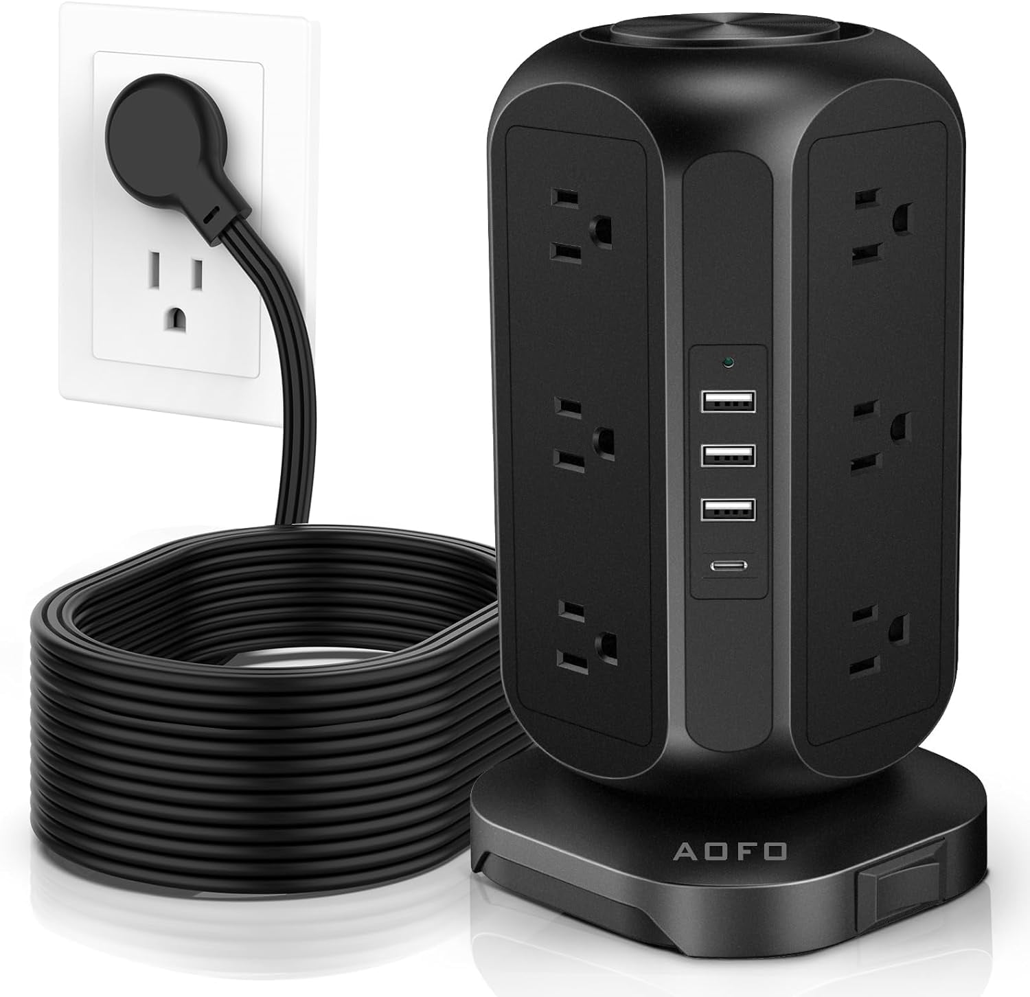 Long Extension Cord 15 ft Power Strip Tower, Surge Protector 12 AC ...