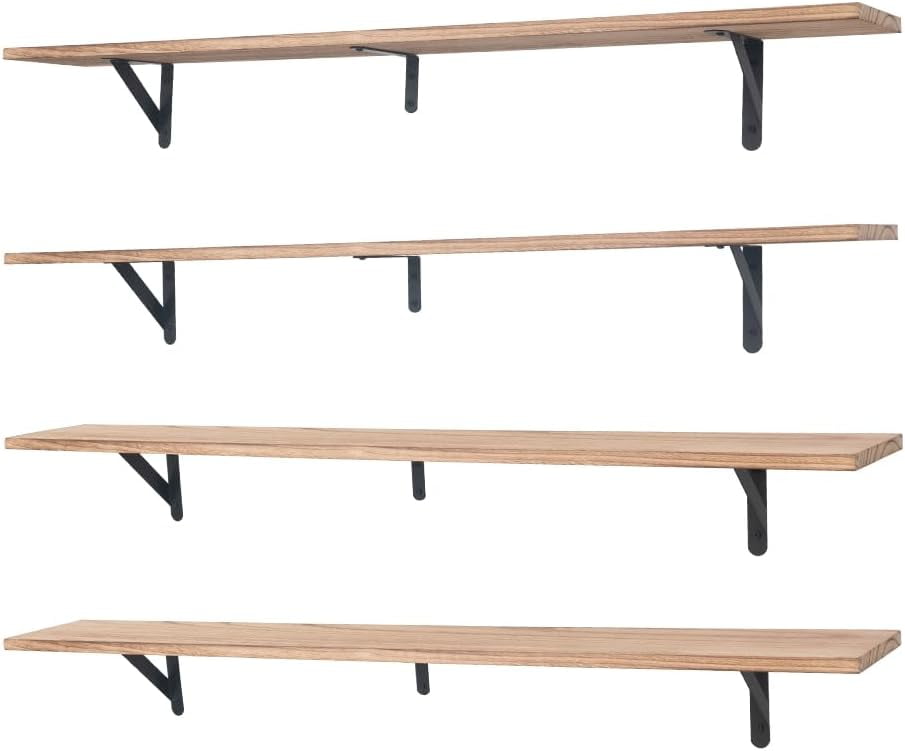 Long Floating Shelves for Books,Wall Hanging Bookshelf Set of 4,Rustic ...