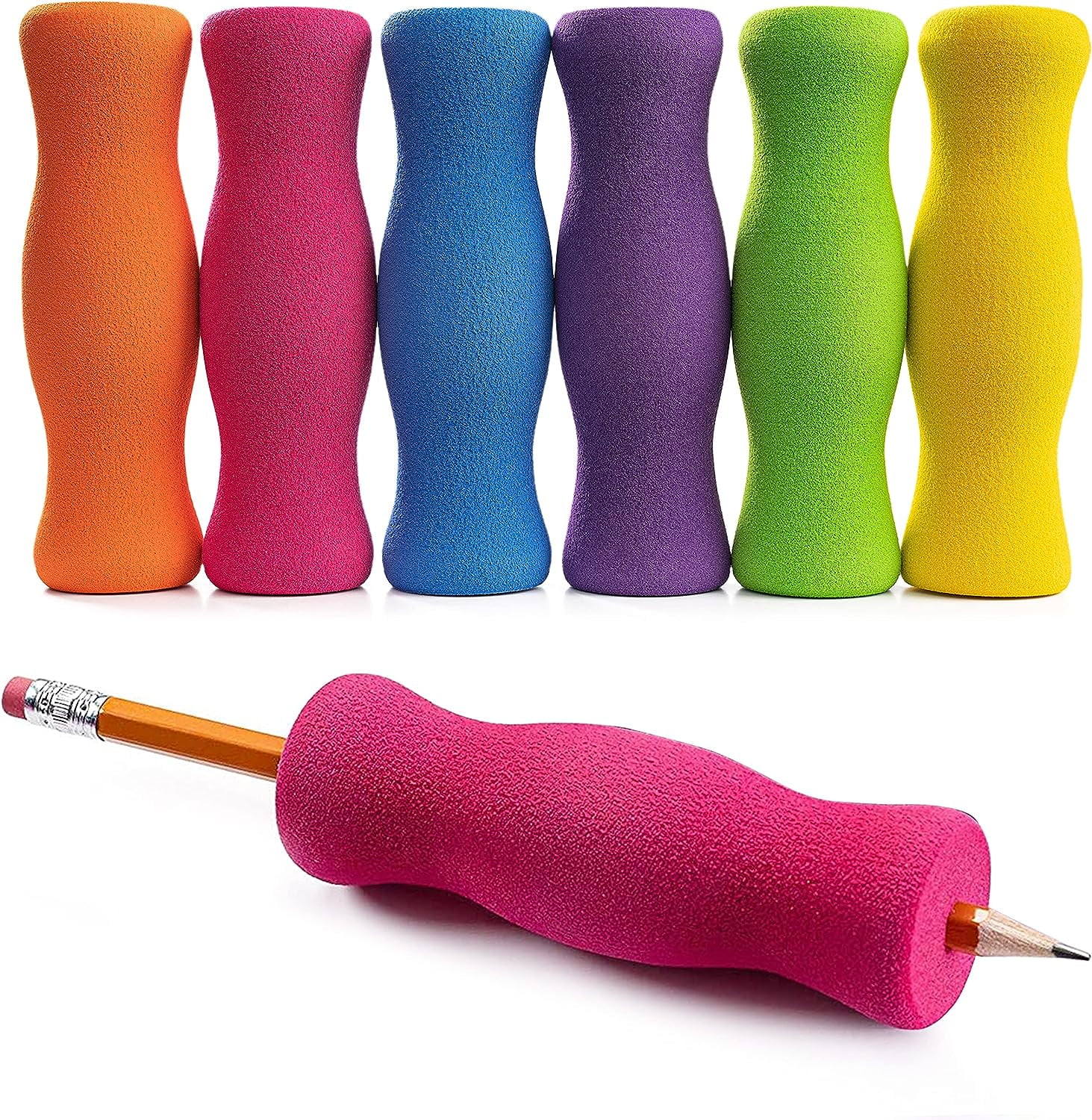 Long Foam Pencil Grips for Kids and Adults 6-Pack Colorful Cushioned ...