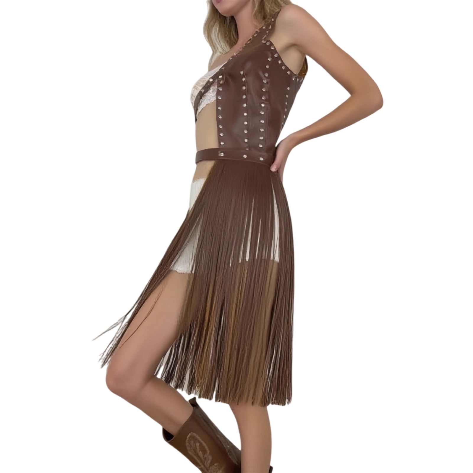 Long Fringed Suspender Belt For Daily Wear Decorative PU Leather Waist ...