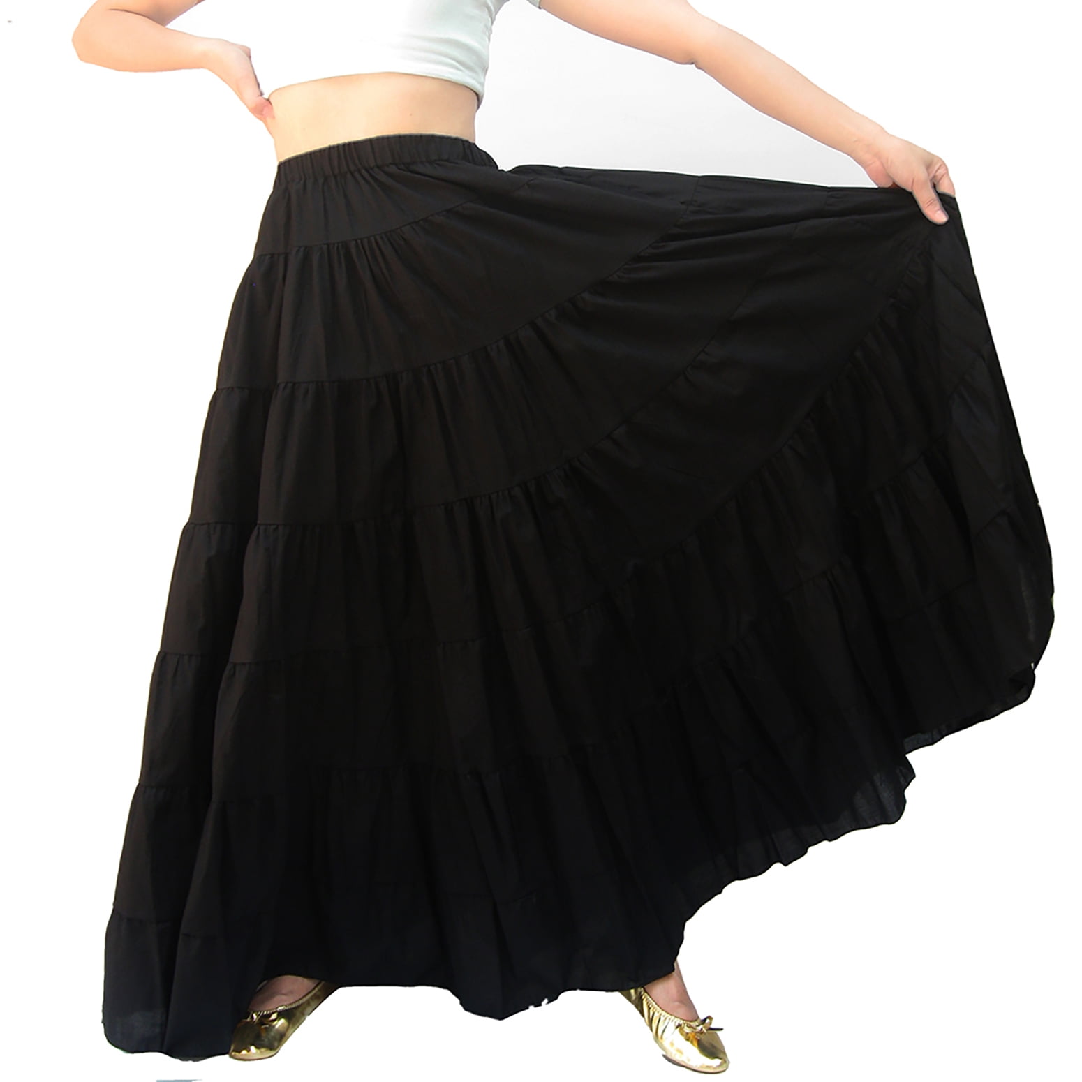 Long Full Gypsy Tribal Belly Dance Skirts Wear with Elastic Waist Black ...
