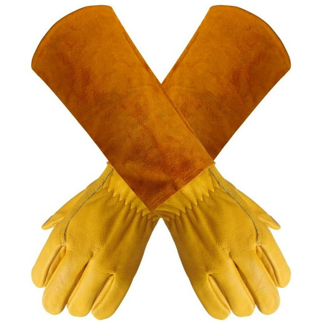 Long Garden Gloves for Women Man, Thorn Proof Rose Pruning Cowhide Leather Garden Gloves for ...