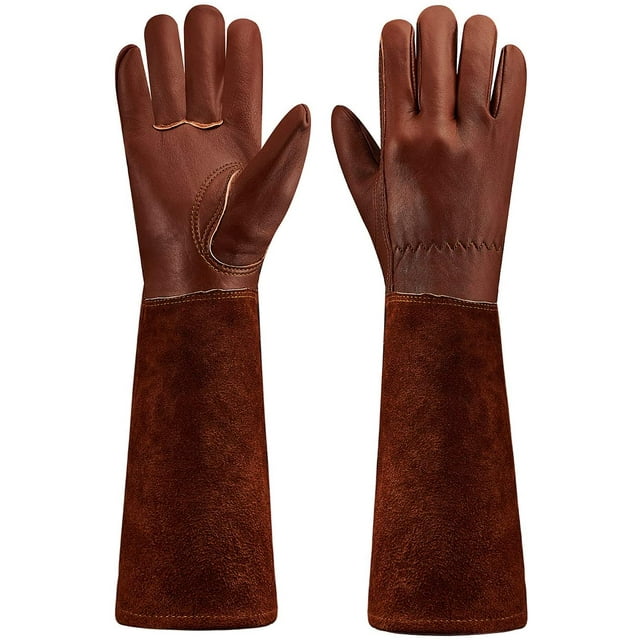 Large Brown Cowhide Leather Gardening Gloves with Scratch Resistant ...