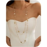 Long Gold Pearl Necklaces for Women Trendy Dainty Layered Pearl ...
