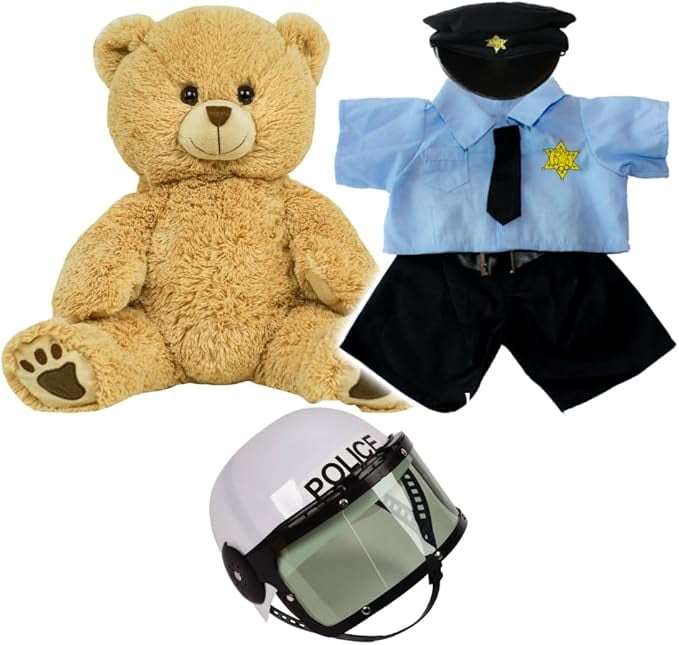 Long Hair Bear 16-Inch Stuffed Plush Toy with Kids Toy Police Helmet ...