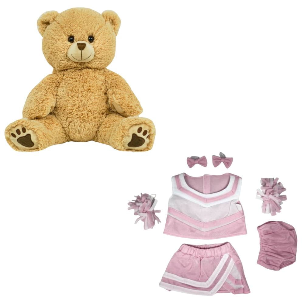16" Long Hair Bear Plush Toy in Pink Cheerleader Outfit with Pom Poms ...