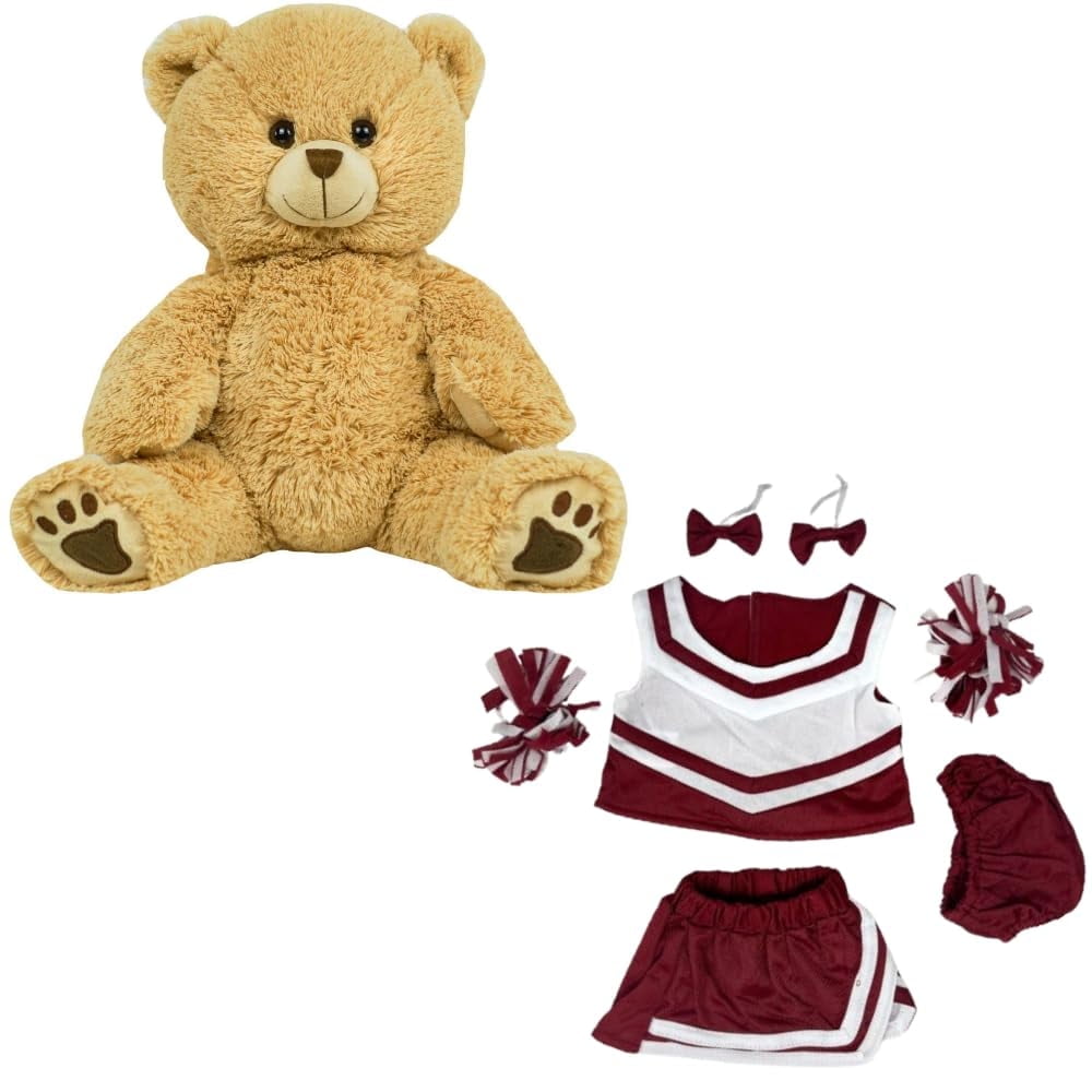 Long Hair Bear 8-inch Stuffed Toy in Maroon and White Cheerleader ...