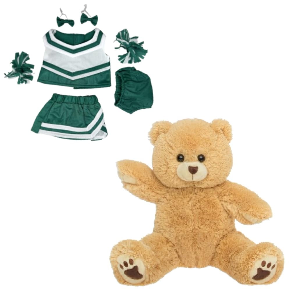 Long Hair Bear 8-inch Stuffed Toy in Green and White Cheerleader Outfit ...