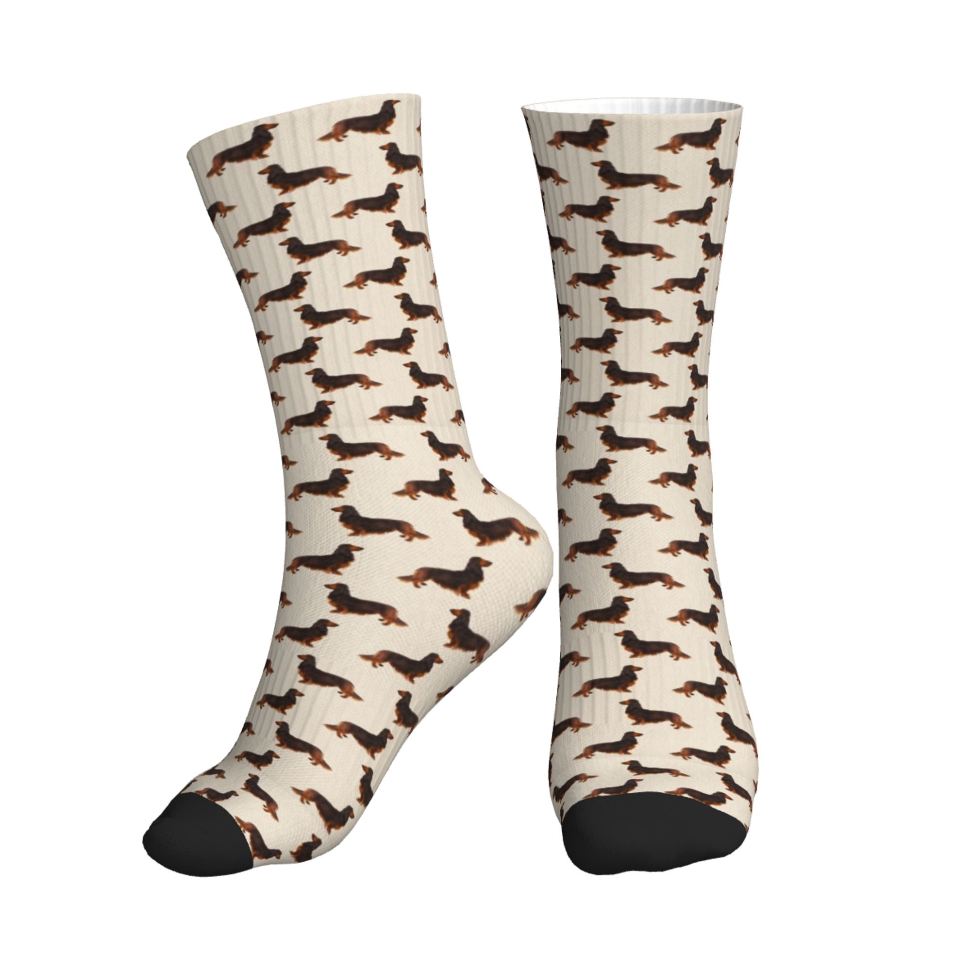 Long Hair Dachshund Cream Pattern Sausage Dog Print Funny Socks For Men ...