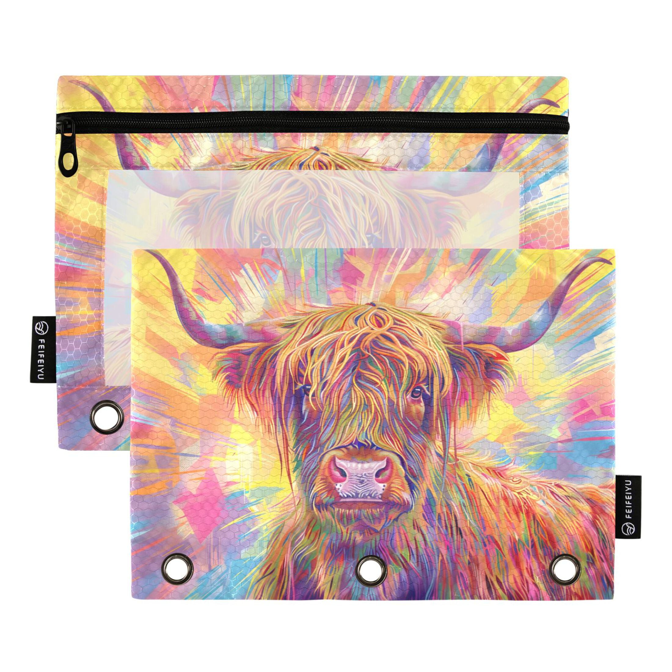 Long Hair Highland Cow Cattle 2 Pack Pencil Pouch for 3 Ring Binder ...