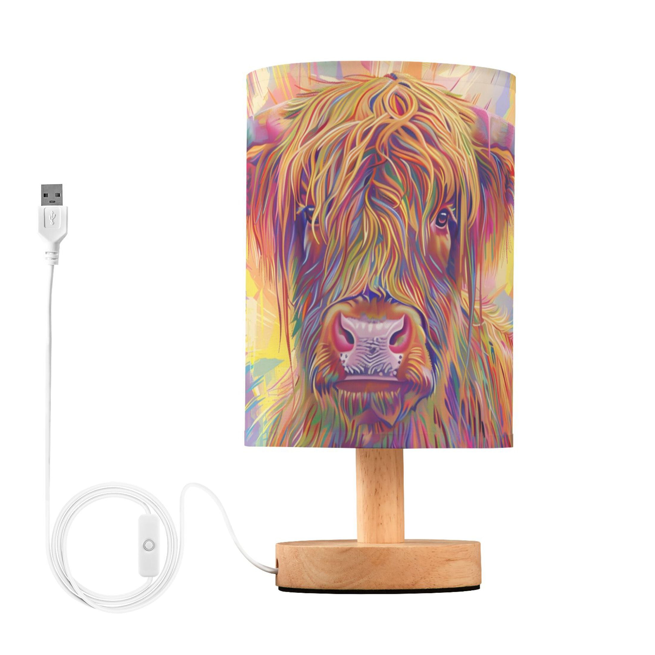 Long Hair Highland Cow Cattle Bedside Desk Lamp LED Table Nightstand ...