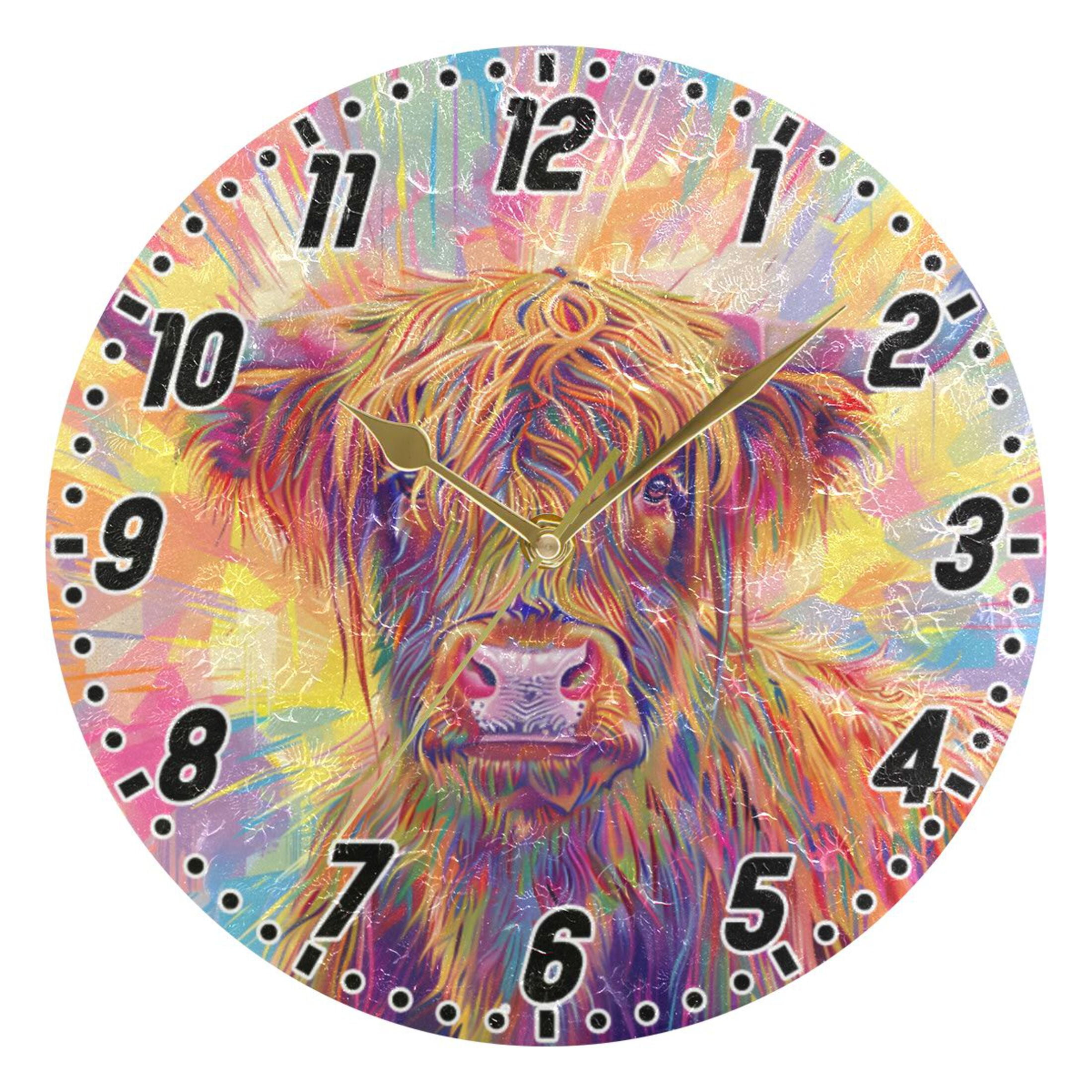 Long Hair Highland Cow Cattle Wall Clock 9.8 inch Battery Operated ...