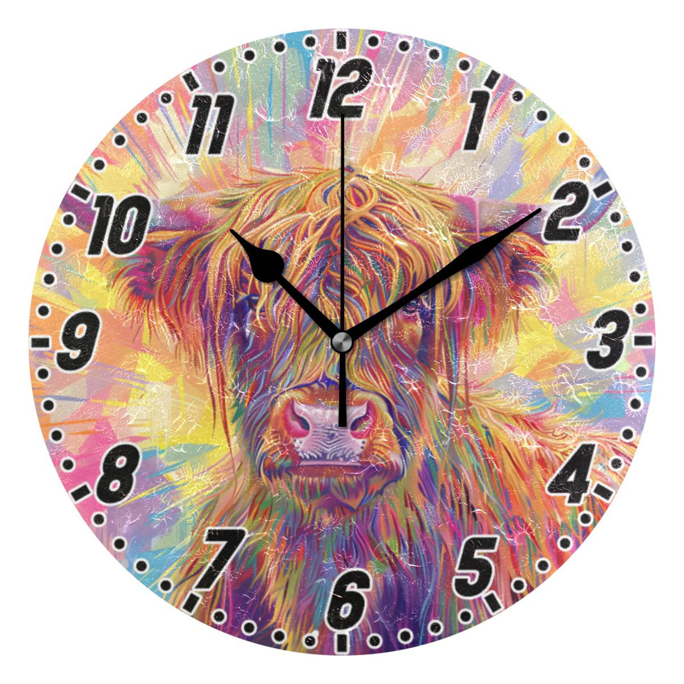 Long Hair Highland Cow Cattle Wall Clock 9.8 inch Battery Operated ...