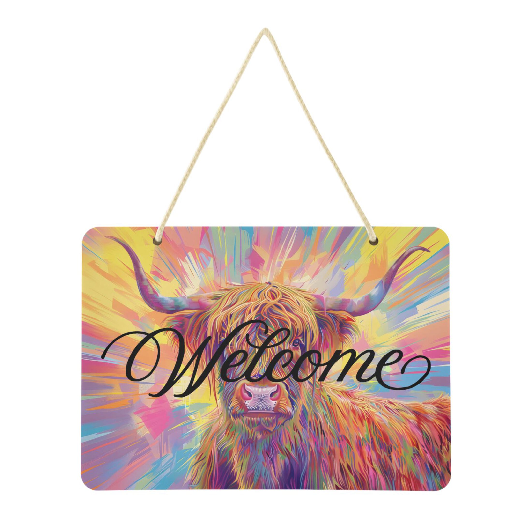 Long Hair Highland Cow Cattle Welcome Sign Front Door PVC 14x10 inch ...
