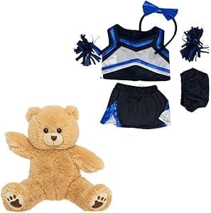 8-inch Long Hair Teddy Bear in Metallic Royal & Black Cheerleader ...