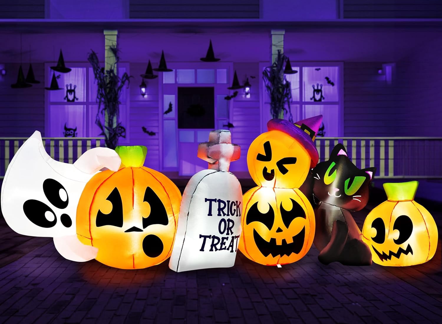 Long Halloween Inflatable Three Characters and Pumpkin Patch Outdoor ...