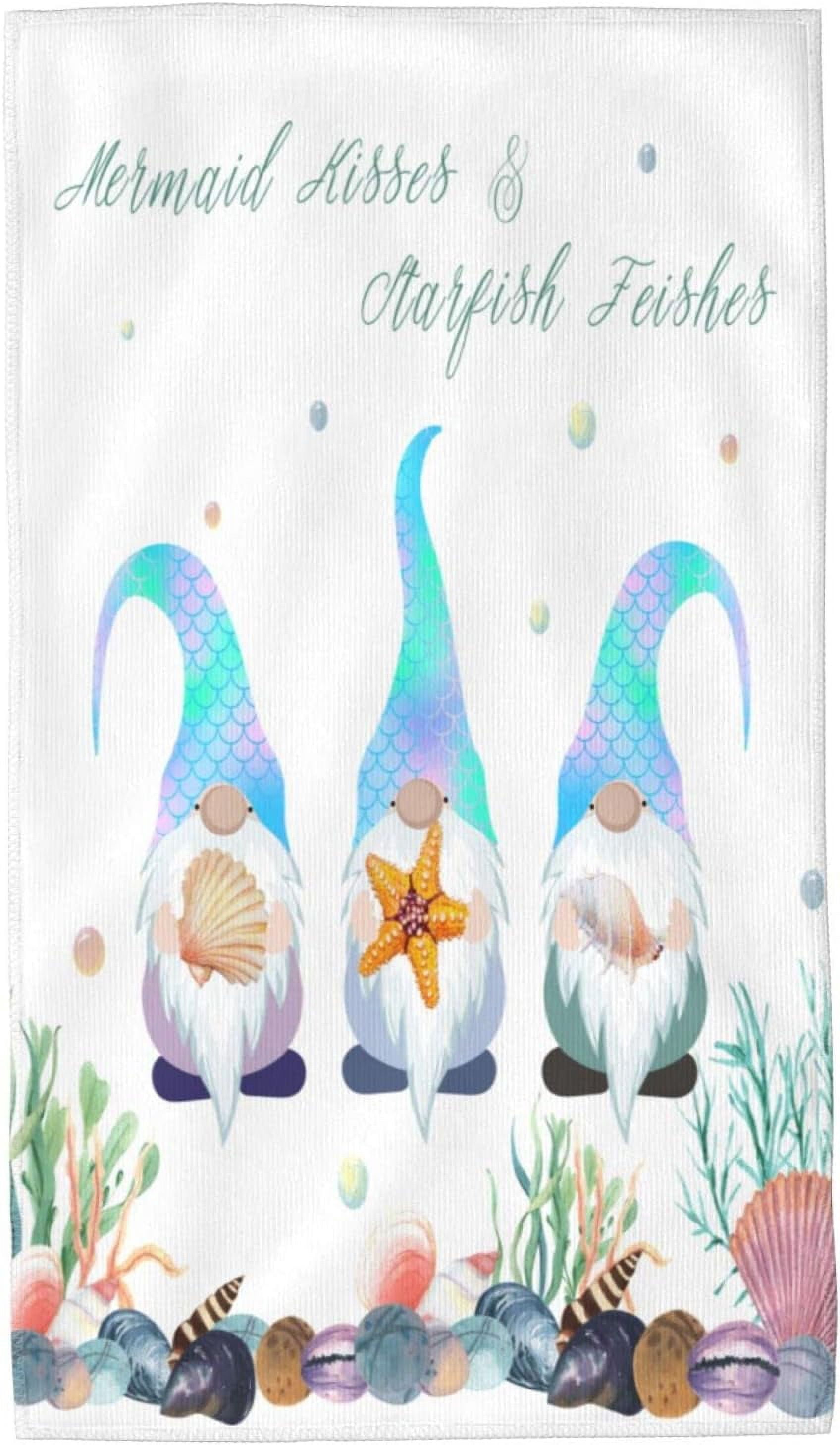 Long Hand Towels Gnomes Holding Starfish Conch with Mermaid Tail Ultra ...