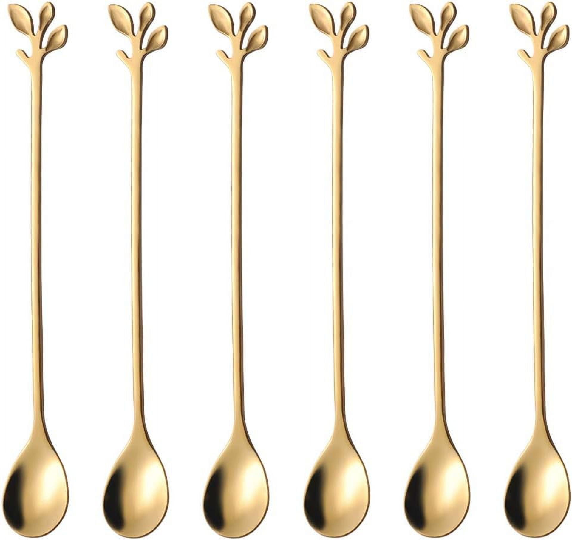 Long Handle 7.4-Inch Leaf Teaspoons set, 6 Pcs Silver Stainless Steel ...