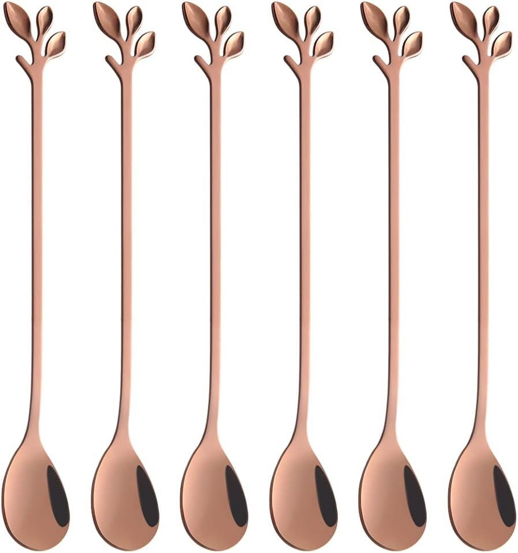 Long Handle 7.4-Inch Leaf Teaspoons set, 6 Pcs Silver Stainless Steel ...
