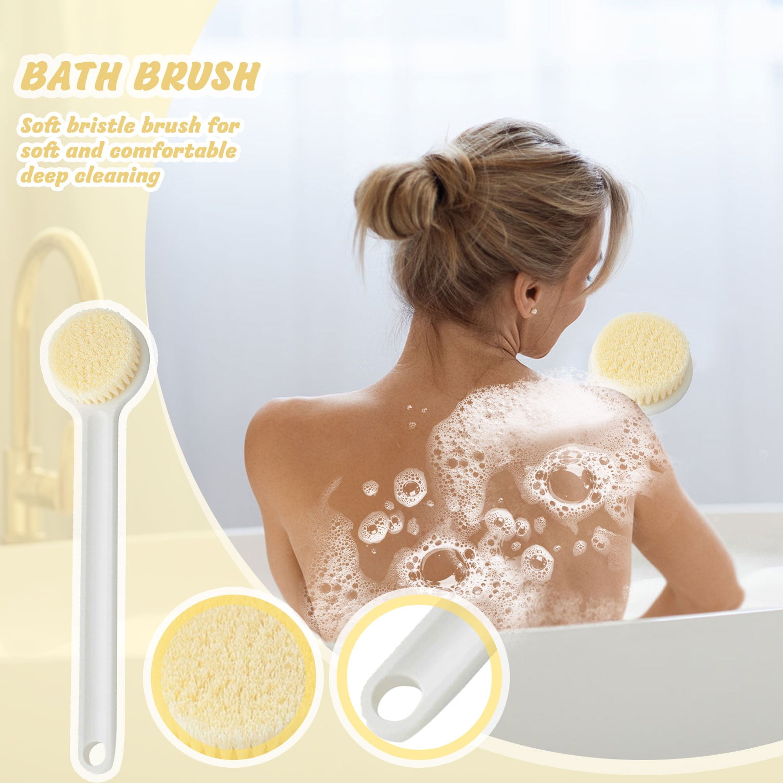 Long Handle Back Bath Brush, Soft Bristle Back Scrubber for Shower ...